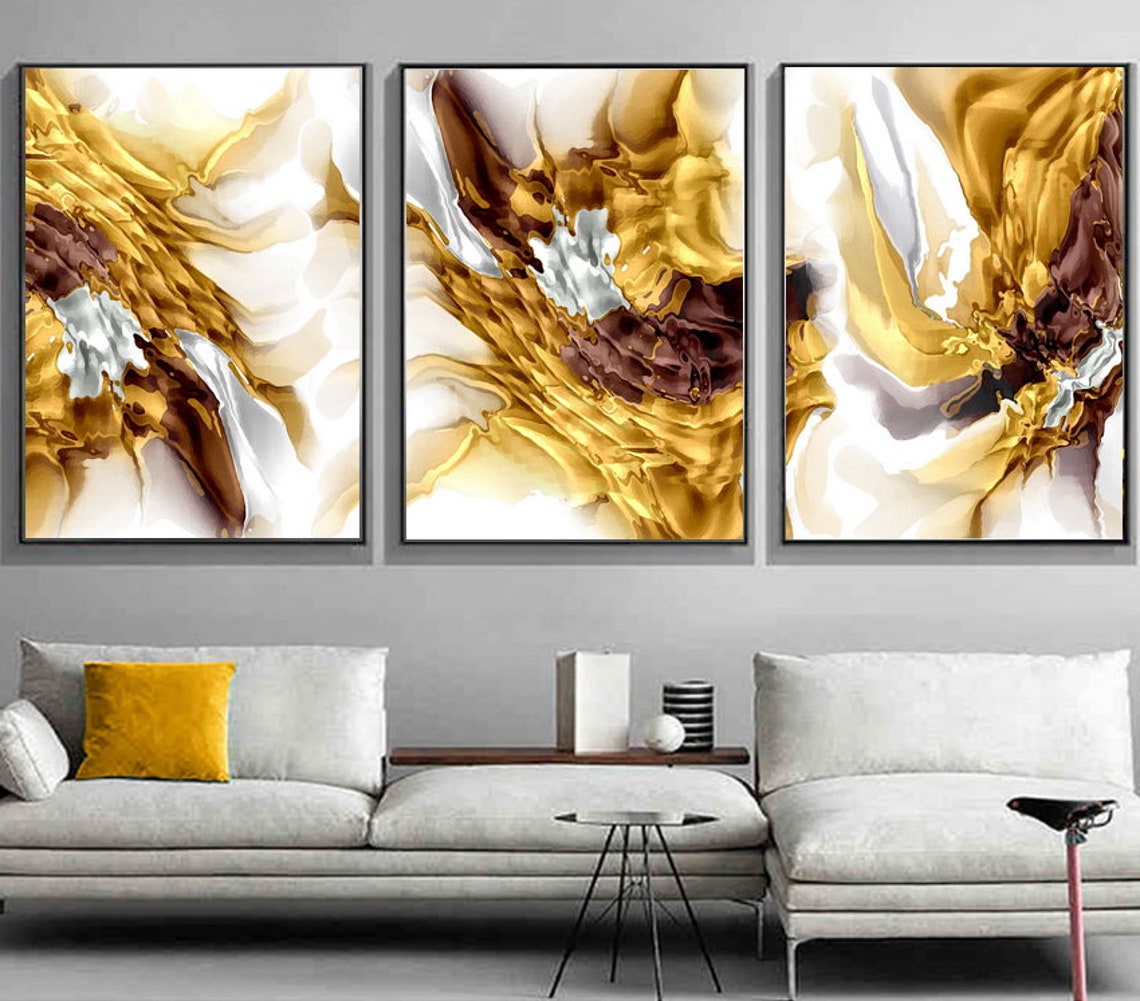 Yellow Brown Abstract Set of 3 Posters Large 18x24 Inch | Etsy