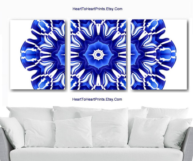 Blue Mandala Set of 3 PRINTABLE Wall Art Royal Blue Abstract - Etsy