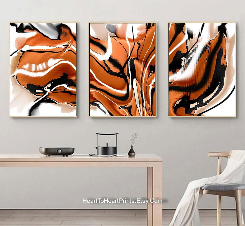 Orange Abstract Painting Set of 3 Posters DIGITAL Download Art - Etsy