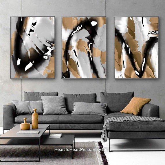 Black White Brown Abstract Gallery Set of 3 Abstract Painting - Etsy
