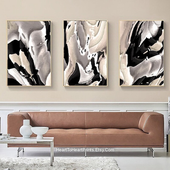 Black Gray Abstract Set of 3 Posters Neutral Wall Art - Etsy