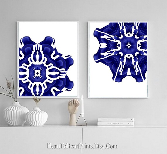 Navy Wall Art Printable Navy Blue Abstract Art Navy Mandala | Etsy