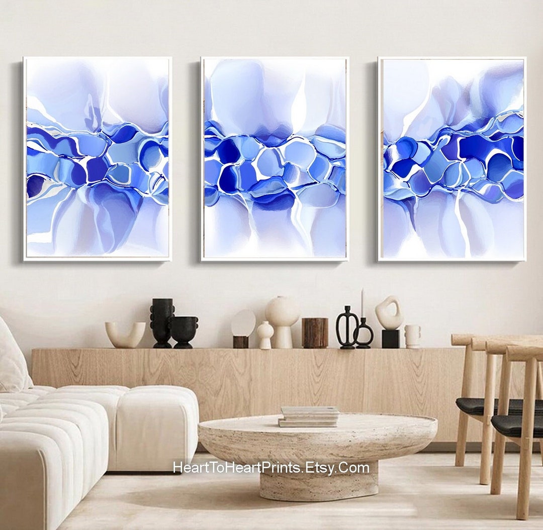Light Blue Abstract Painting PRINTABLE Wall Art Set of 3 Extra Large ...