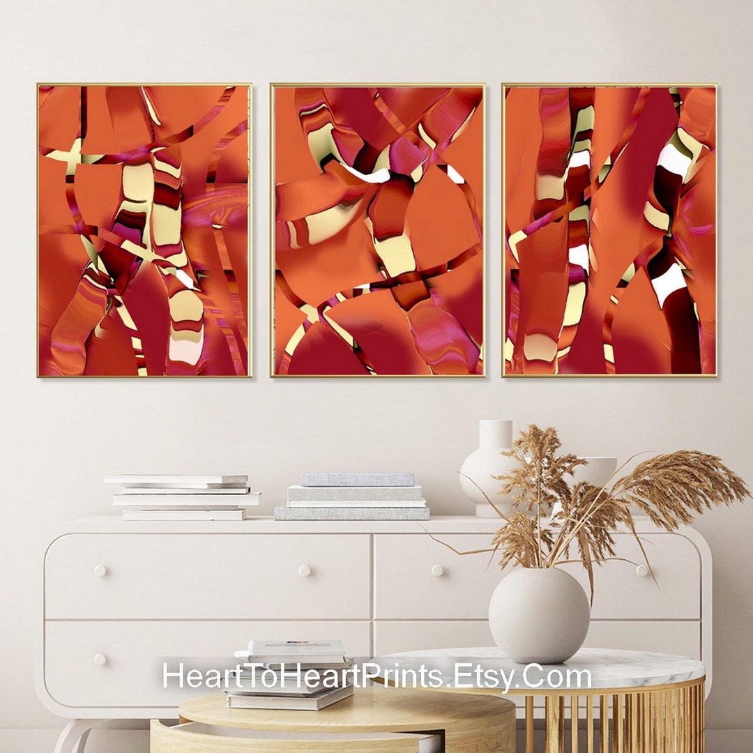 Burnt Orange Abstract Canvas Prints Set of 3 Rust Orange Abstract ...