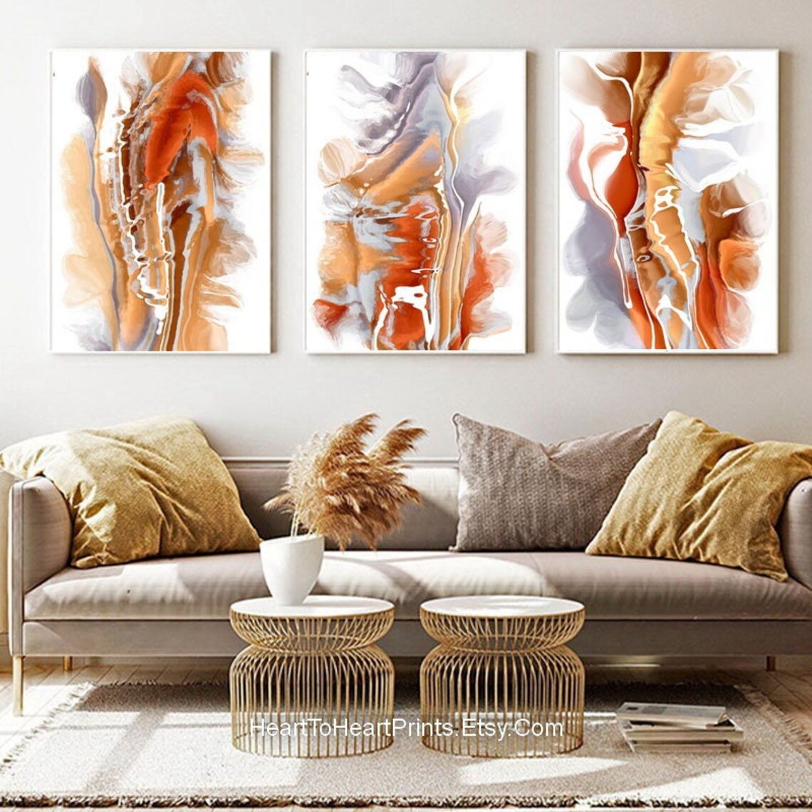 Orange Abstract Painting Set of 3 Posters Canvas DIGITAL | Etsy