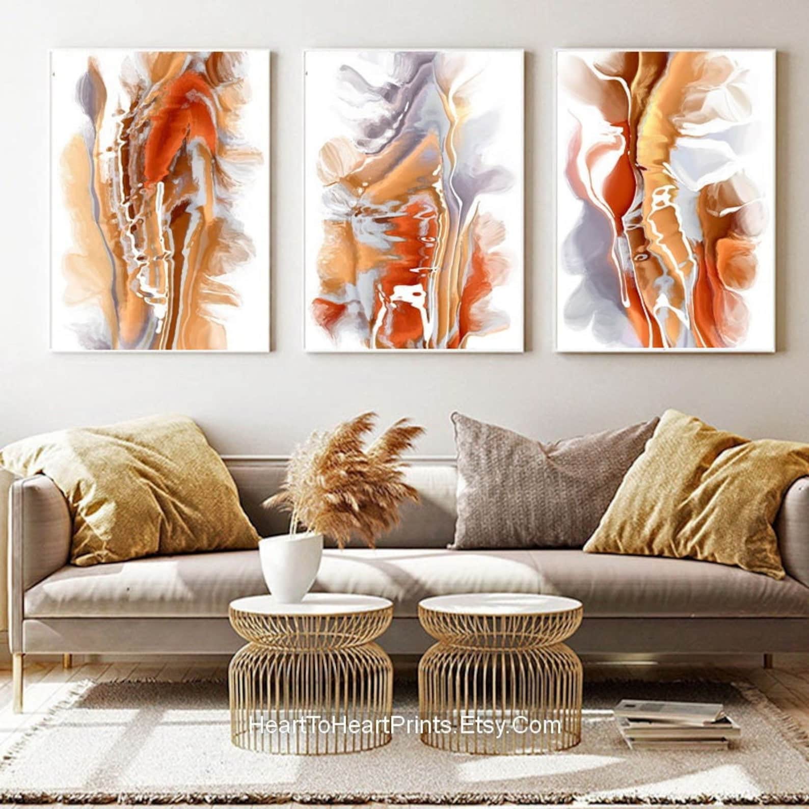 Orange Abstract Painting Set of 3 Posters Canvas DIGITAL Download Burnt ...