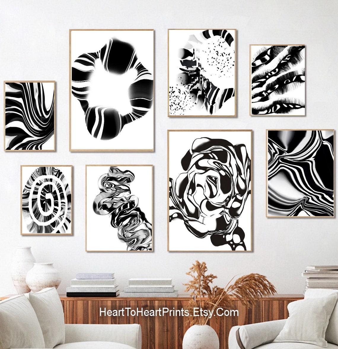 Black White Abstract Set of 12 Posters Abstract Painting - Etsy