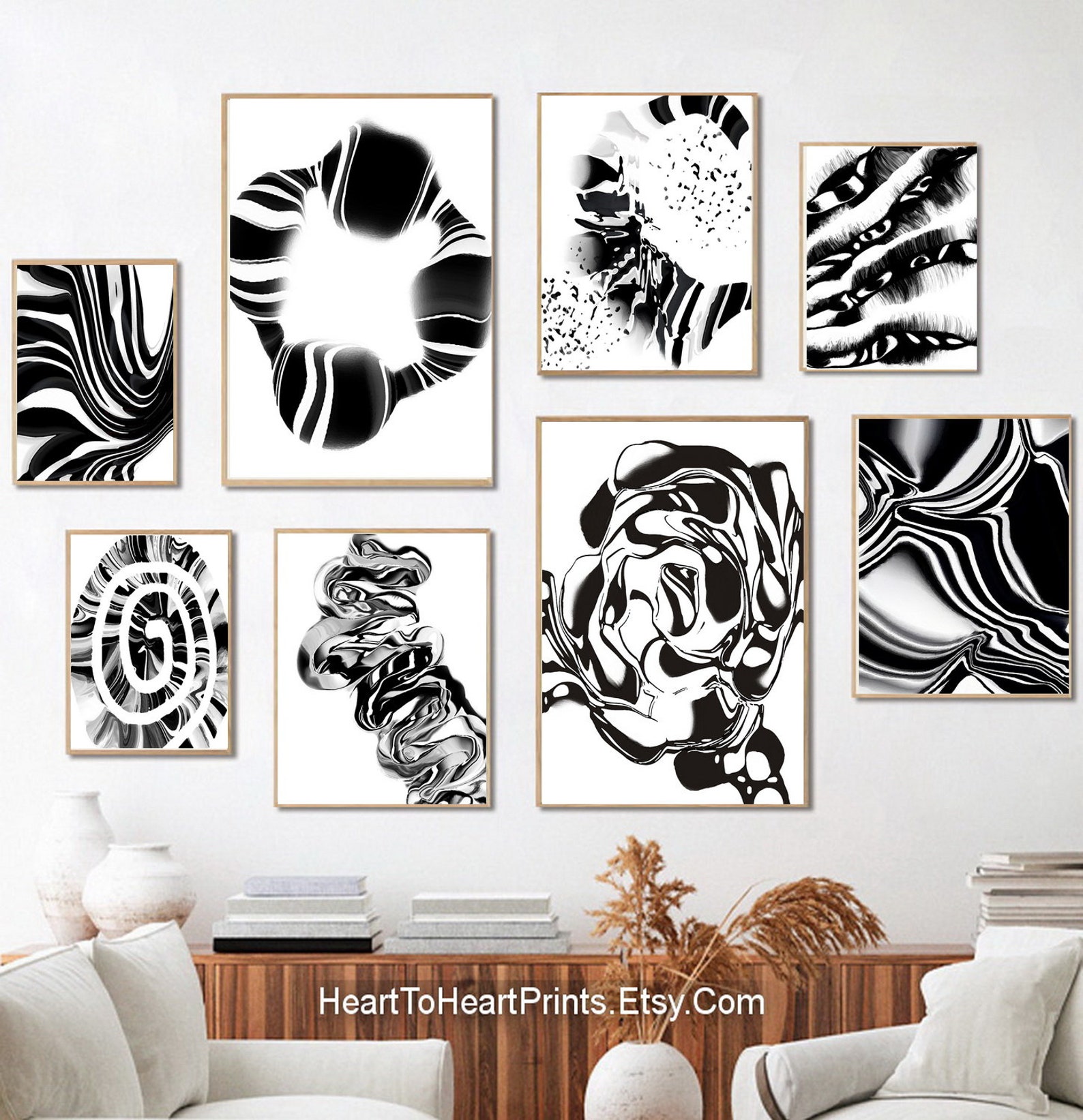 Black White Abstract Set of 12 Posters Abstract Painting - Etsy