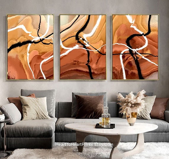 Burnt Orange Abstract PRINTABLE Art Set of 3 Posters Orange | Etsy