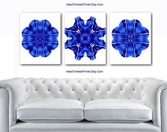 Royal Blue Wall Art Set of 3 Prints Blue Living Room Decor | Etsy