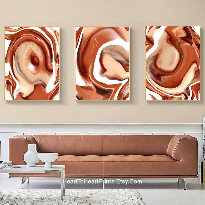 Burnt Orange Abstract Painting Set of 3 Posters DIGITAL - Etsy