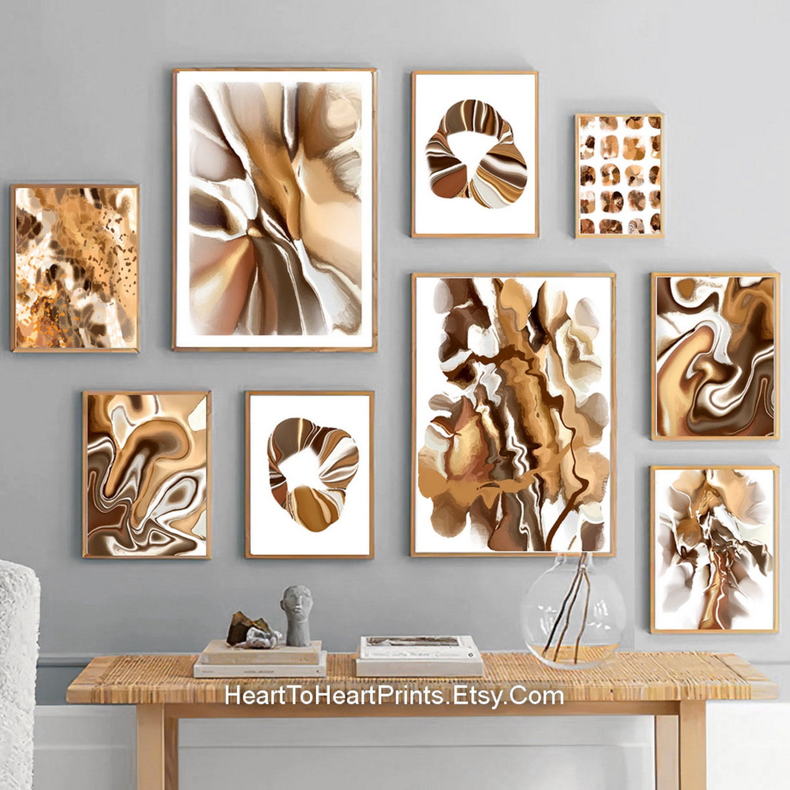 Brown Abstract Set of 12 Posters Yellow Brown Abstract Painting ...