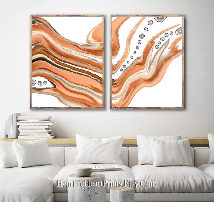 Orange Abstract Painting Set of 2 Prints Orange Minimalist - Etsy