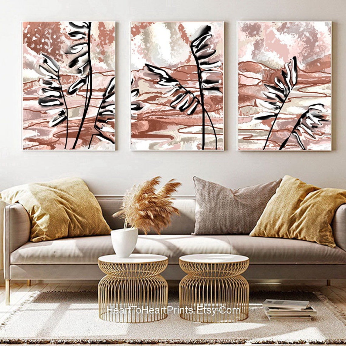 Terracotta Abstract Wall Art Set of 3 Posters Burnt Orange | Etsy