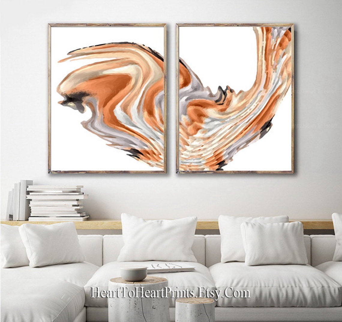 Orange Abstract Painting Set of 2 Prints Orange Minimalist | Etsy
