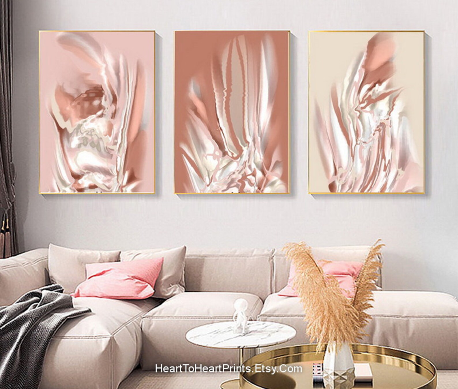 Pastel Pink Abstract Painting PRINTABLE Wall Art Set of 3 Posters Blush ...