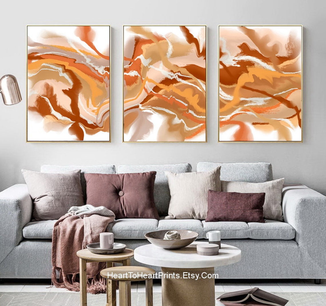 Orange Abstract Painting Set of 3 Posters DIGITAL Download Art - Etsy
