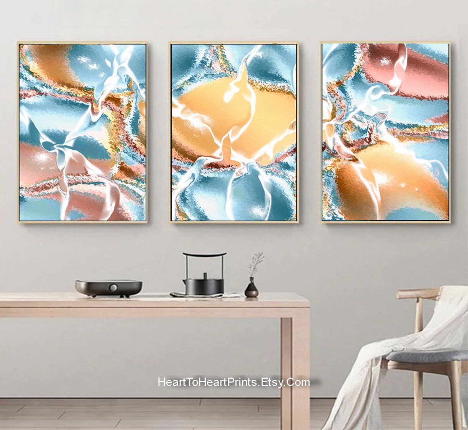 Turquoise Abstract Wall Art Set of 3 PRINTABLE Art Aqua Blue Abstract ...