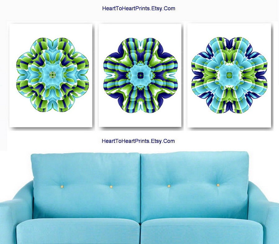 Blue Green Wall Art DIGITAL DOWNLOAD Set of 3 Rustic Aqua Blue Lime ...