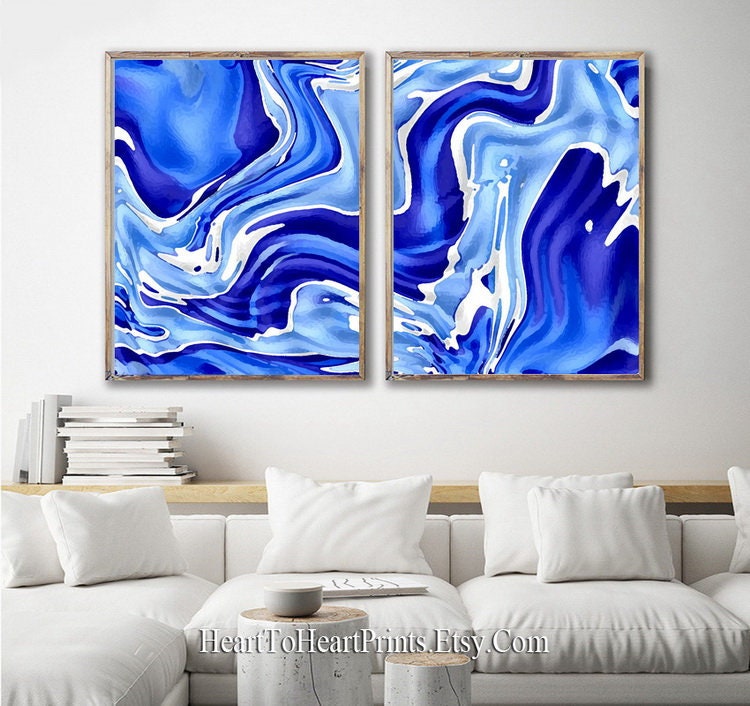 Royal Blue Abstract Painting Downloadable Art Set of 2 Prints Blue ...