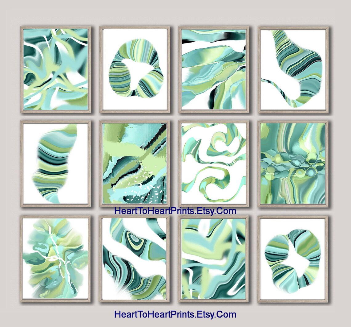 Green Abstract Gallery Wall Art Set of 12 Posters Lime Teal - Etsy