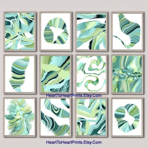 Green Abstract Gallery Wall Art Set of 12 Posters Lime Teal PRINTABLE ...