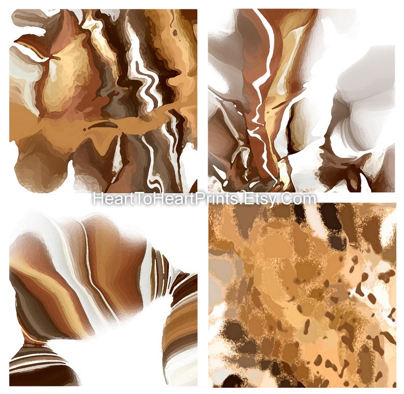Brown Abstract Set of 12 Posters Yellow Brown Abstract Painting ...