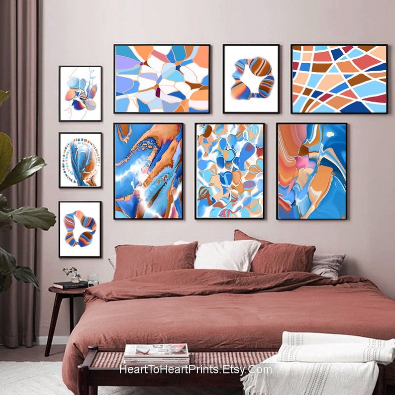 Blue Orange Abstract Set of 12 Posters Abstract Painting - Etsy