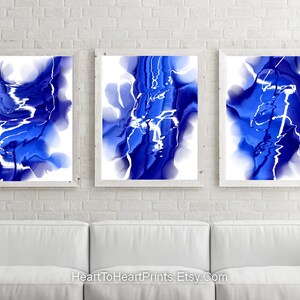 Royal Blue Abstract Gallery Set of 3 Posters Large Blue Abstract ...