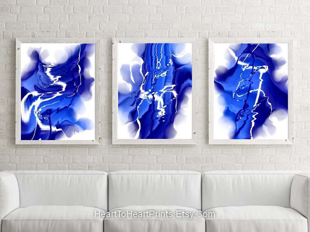 Royal Blue Abstract Gallery Set of 3 Posters Large Blue Abstract ...