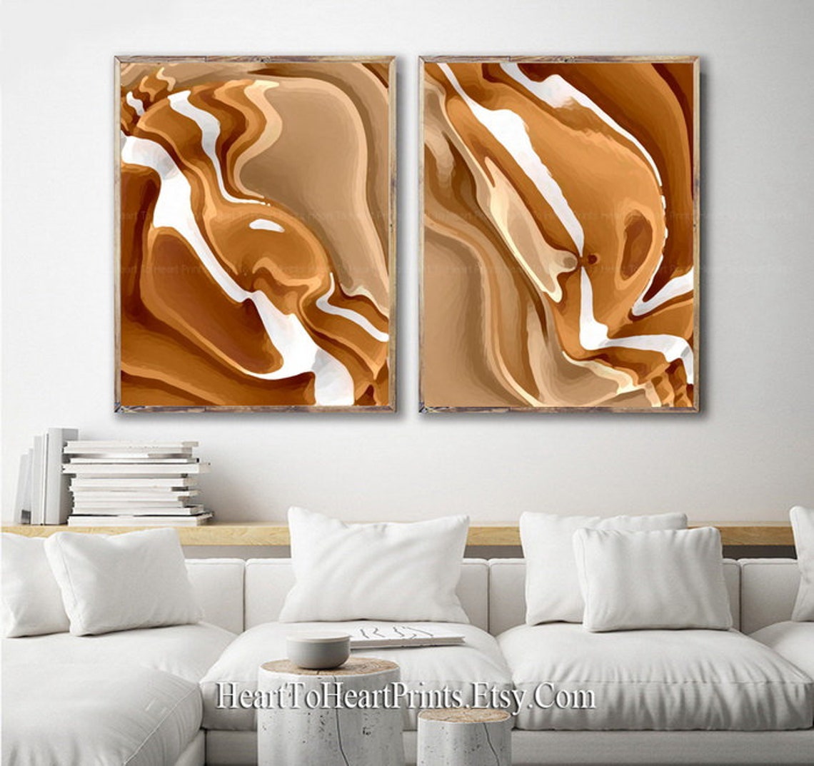 Brown Beige Wall Art Abstract Painting Set of 3 Prints | Etsy