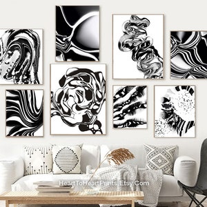 Black White Abstract Set of 12 Posters Abstract Painting PRINTABLE Wall ...