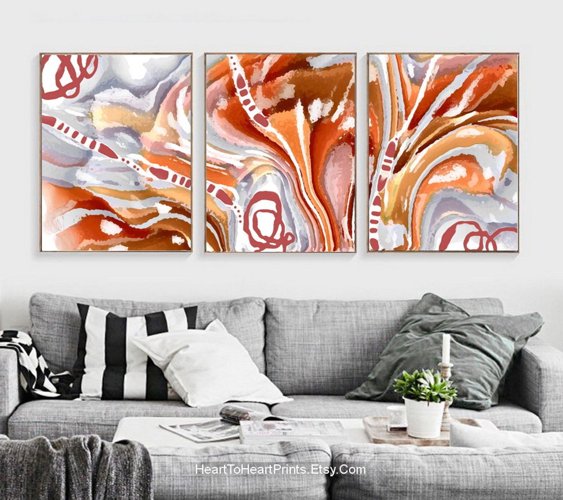 Orange Abstract Painting Set of 3 Posters Canvas DIGITAL | Etsy