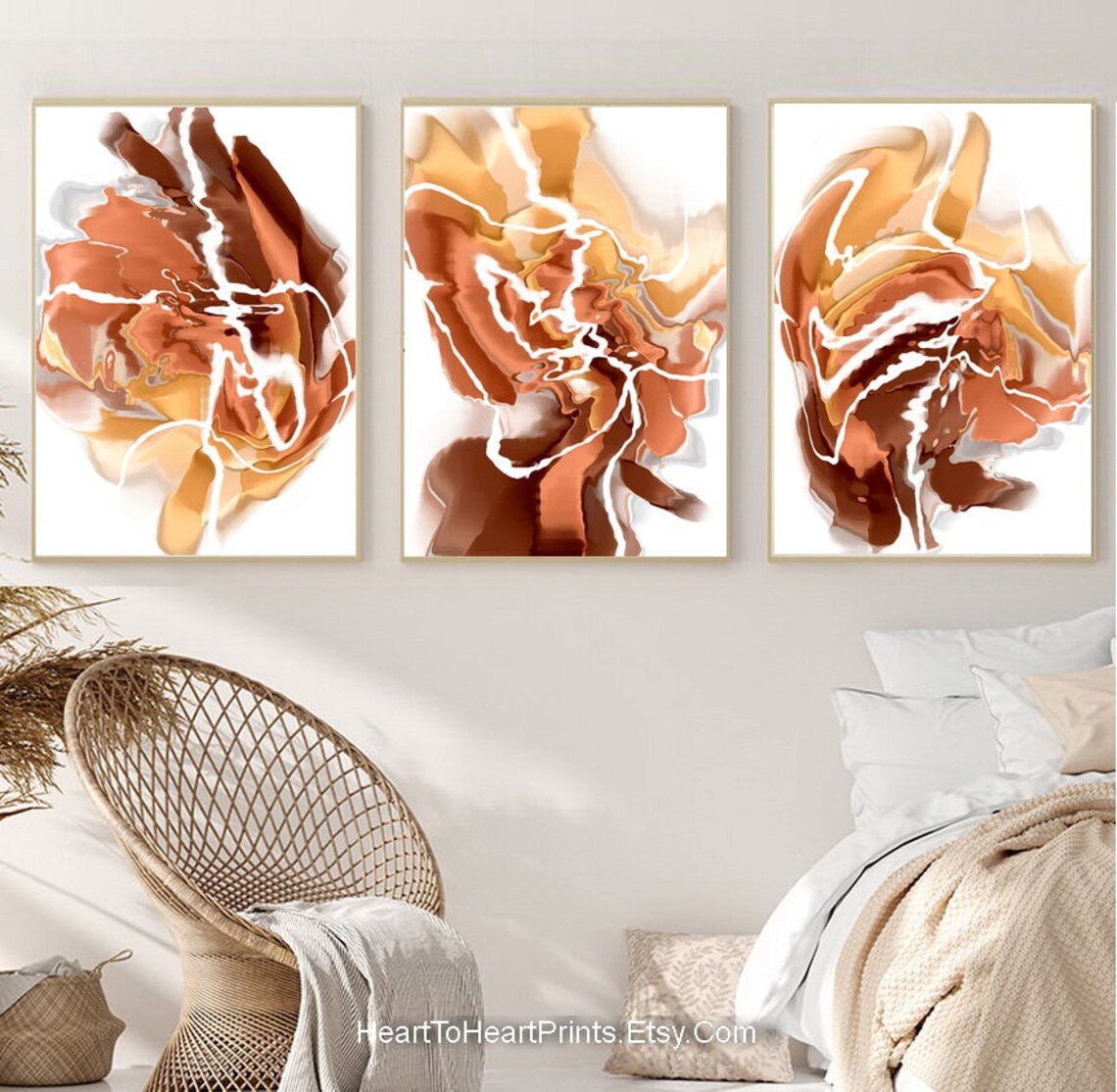 Burnt Orange Abstract PRINTABLE Art Set of 3 Posters Orange | Etsy