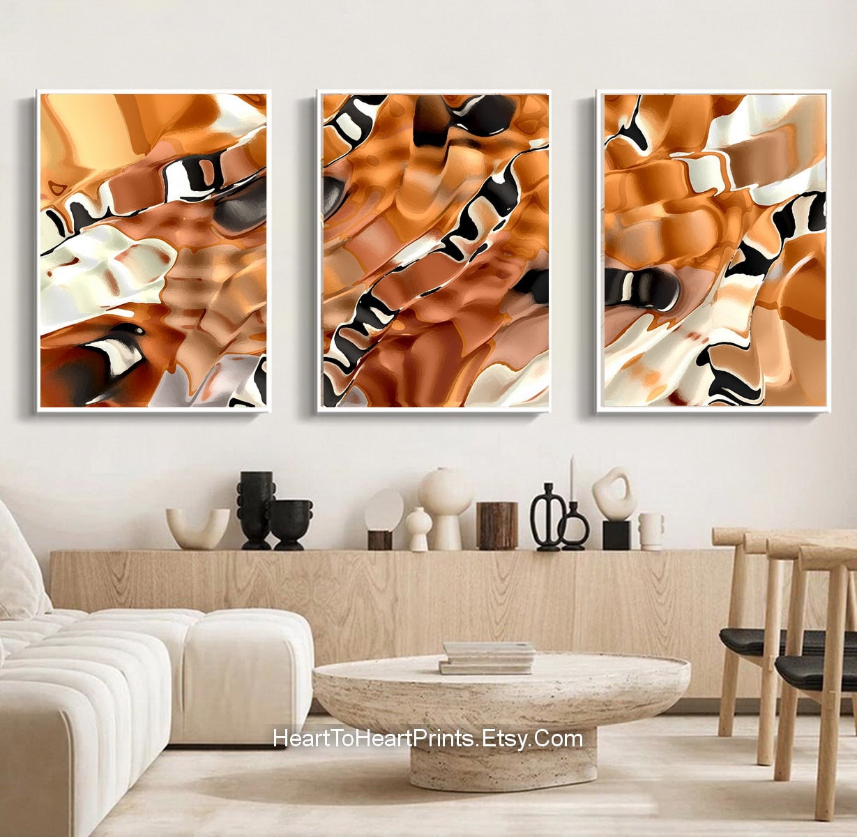 Modern Rust Orange Abstract Painting Canvas PRINTABLE Wall Art Set of 3 ...