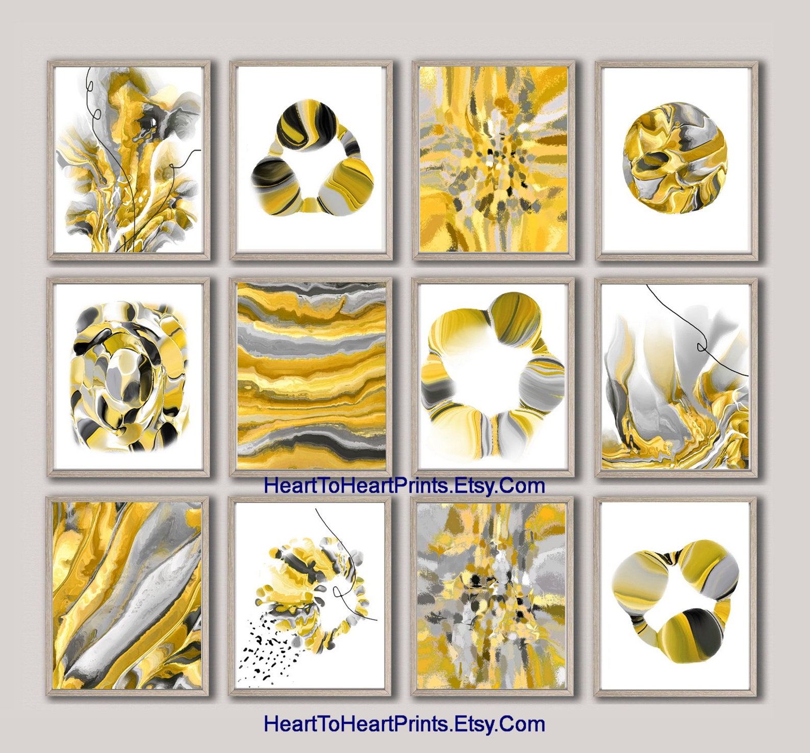 Yellow Gray Black Abstract Set of 12 Posters Abstract Painting PRINTABLE Wall Art Canvas ...