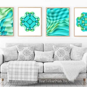 Green Wall Decor 3 Poster Set Canvas Abstract Painting PRINTABLE Wall ...
