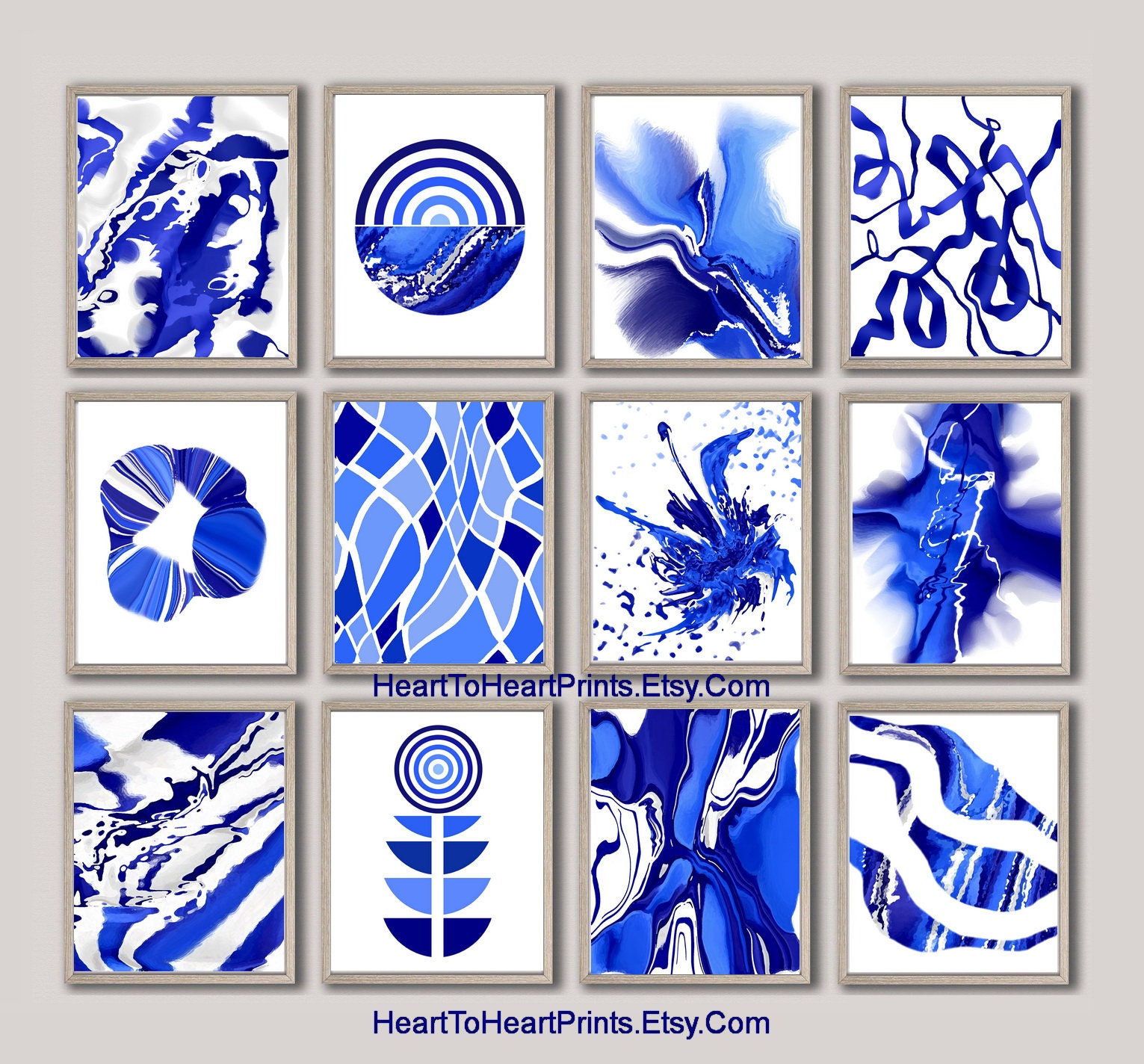 Royal Blue Abstract Set of 12 Posters Abstract Painting PRINTABLE Wall ...