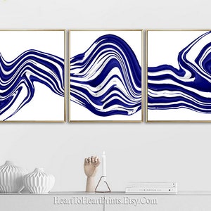 Blue Line Drawing Set of 2 Prints Blue Abstract Prints Navy Minimalist ...