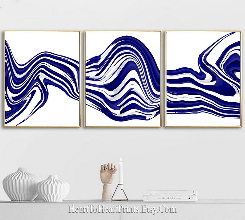 Blue Line Drawing Set of 2 Prints Blue Abstract Prints Navy - Etsy