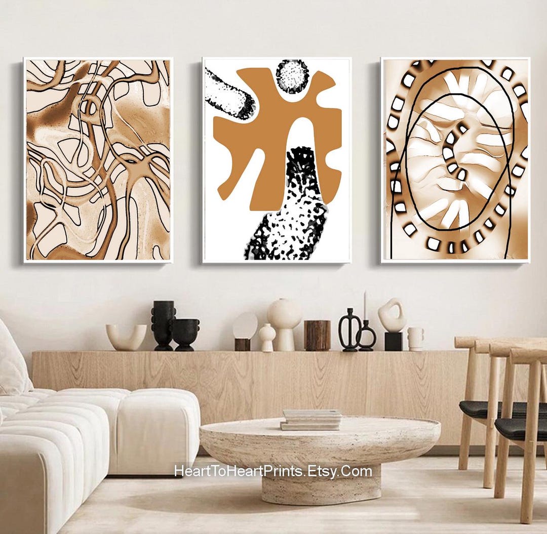 Brown Abstract Set of 3 Posters Sepia Nature Shapes PRINTABLE Art Beige ...