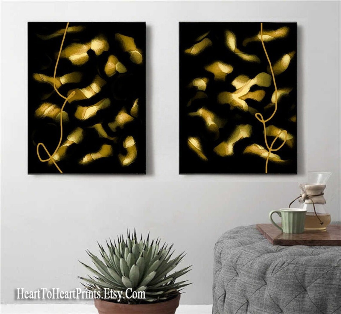 Black Mustard Yellow Abstract Wall Art Minimalist Art Prints | Etsy
