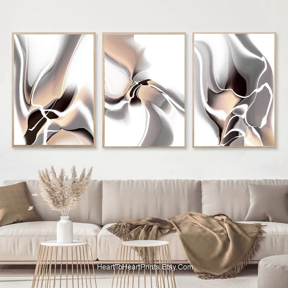Gray Abstract Wall Art Set of 3 Posters Gray PRINTABLE Large - Etsy