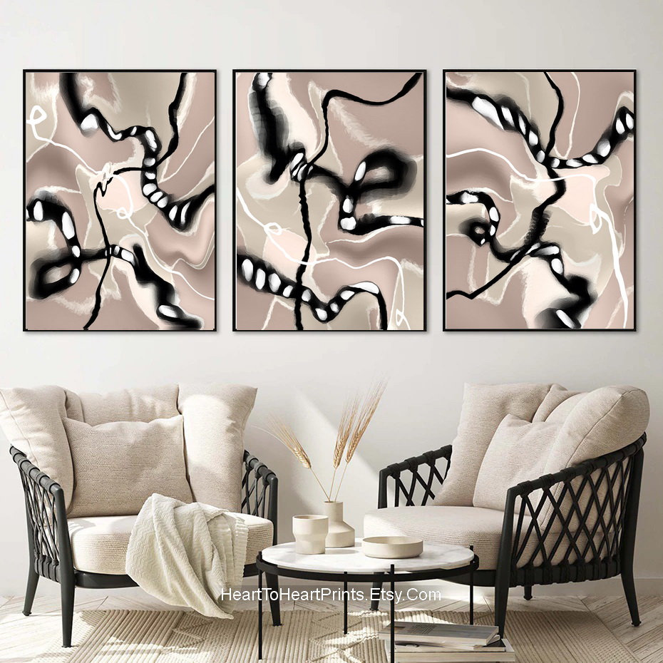 Neutral Simple Abstract Art Set of 3 PRINTABLE Minimalist - Etsy