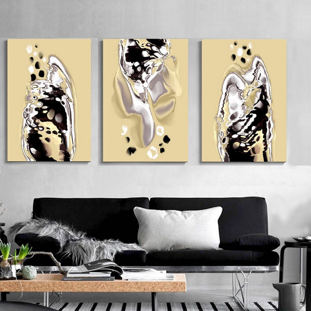 Neutral Abstract Gallery Wall Art Set of 3 PRINTABLE Abstract Art Beige ...