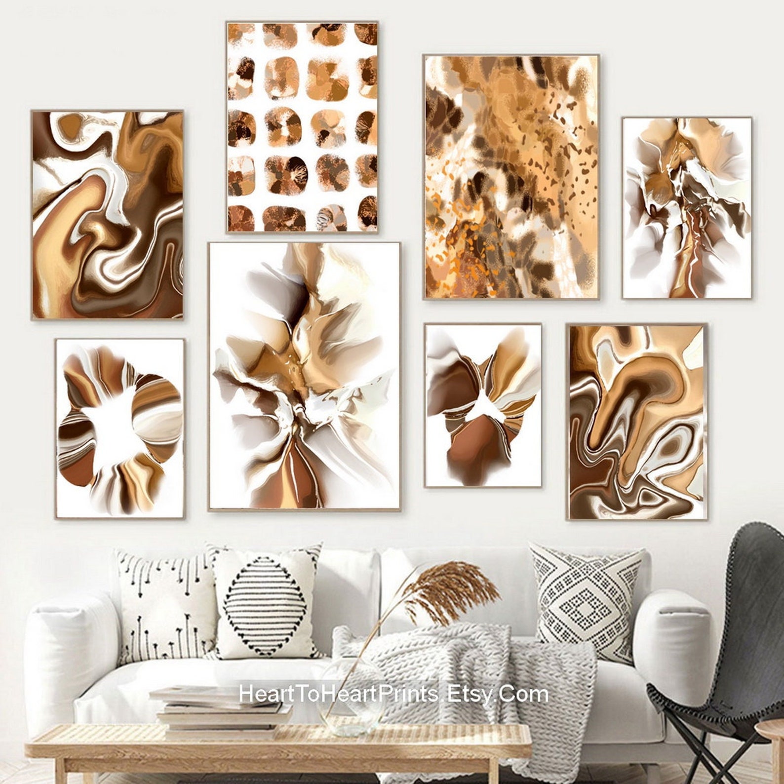 Brown Abstract Set of 12 Posters Yellow Brown Abstract - Etsy