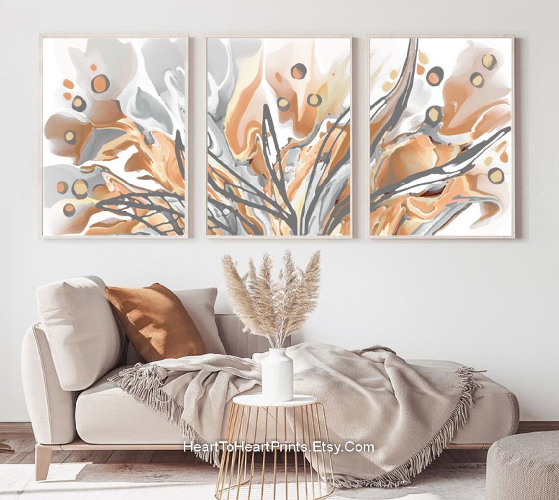 Botanical Abstract Painting Set of 3 Canvas Floral Abstract | Etsy