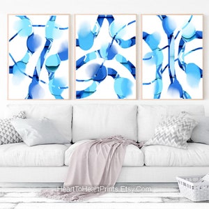 Pastel Blue Abstract Painting Set of 3 Canvas PRINTABLE Large 24x36 ...