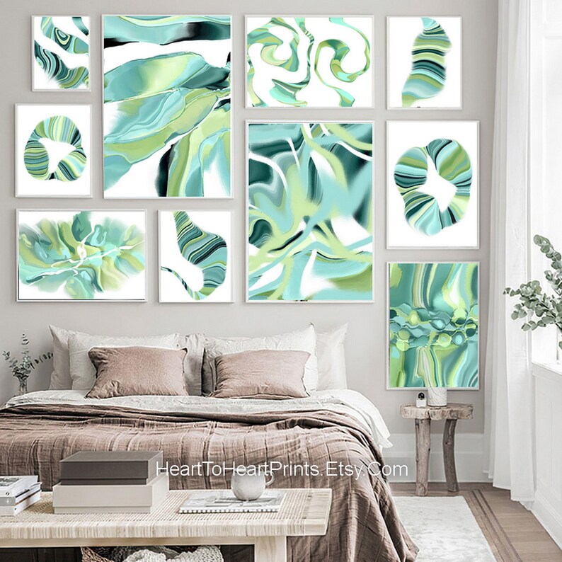 Green Abstract Gallery Wall Art Set of 12 Posters Lime Teal - Etsy