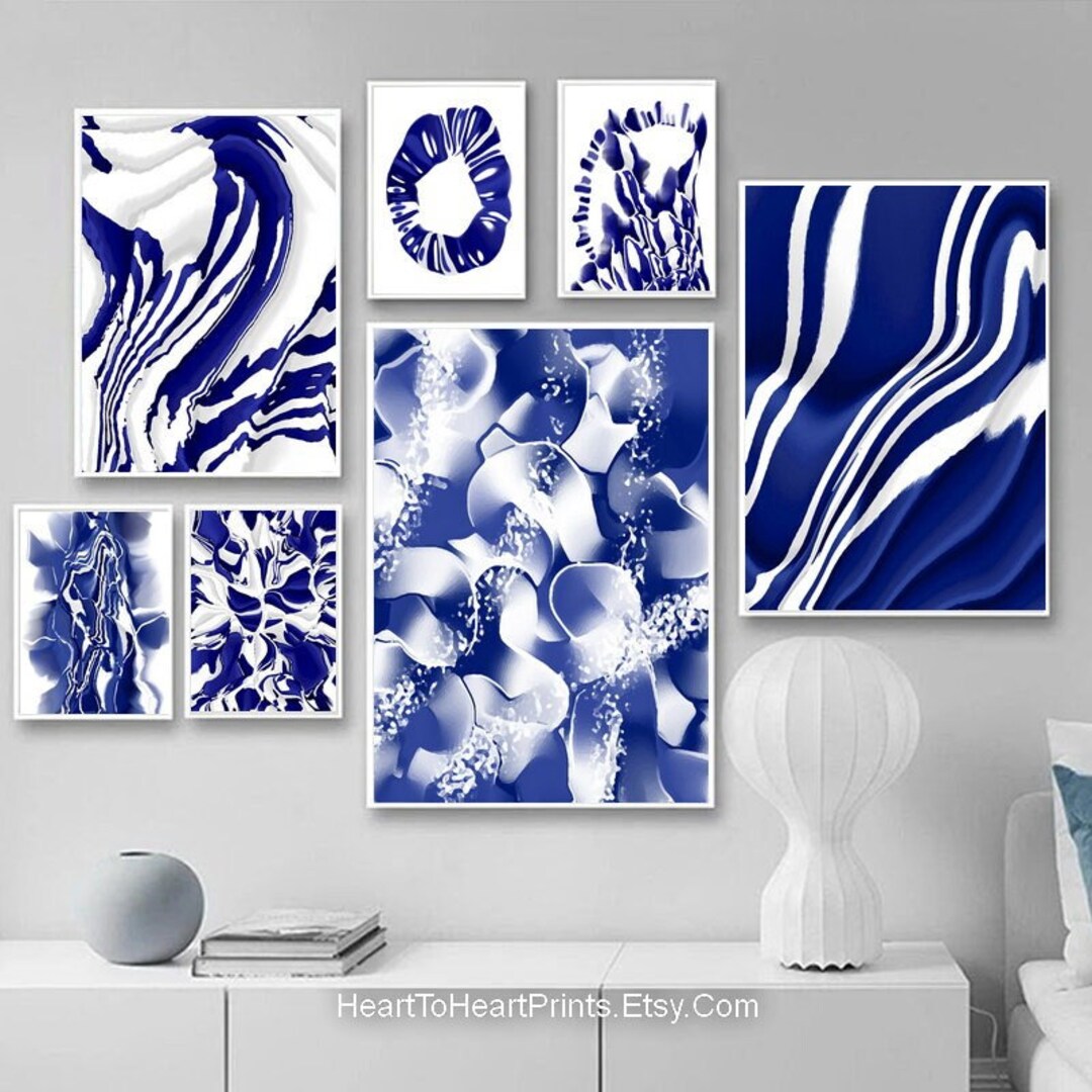 Blue Abstract Set of 12 Posters Abstract Painting PRINTABLE Wall Art ...